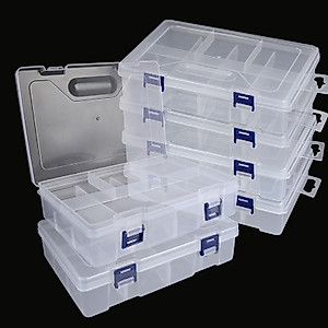 LDXURU 6 Pack 8 Grids Plastic Organizer Box, Clear Organizer Box Adjustable Dividers, Plastic Compartment Container Storage with Removable Dividers for Craft, Beads, Jewelry, Small Part