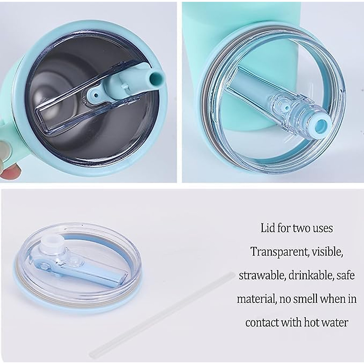 2 Pcs 40 oz Tumbler Flip Straw Lid Replacement fit for Stanley Quencher, New Spill Proof Tumbler Cover for Stanley Cup (White)