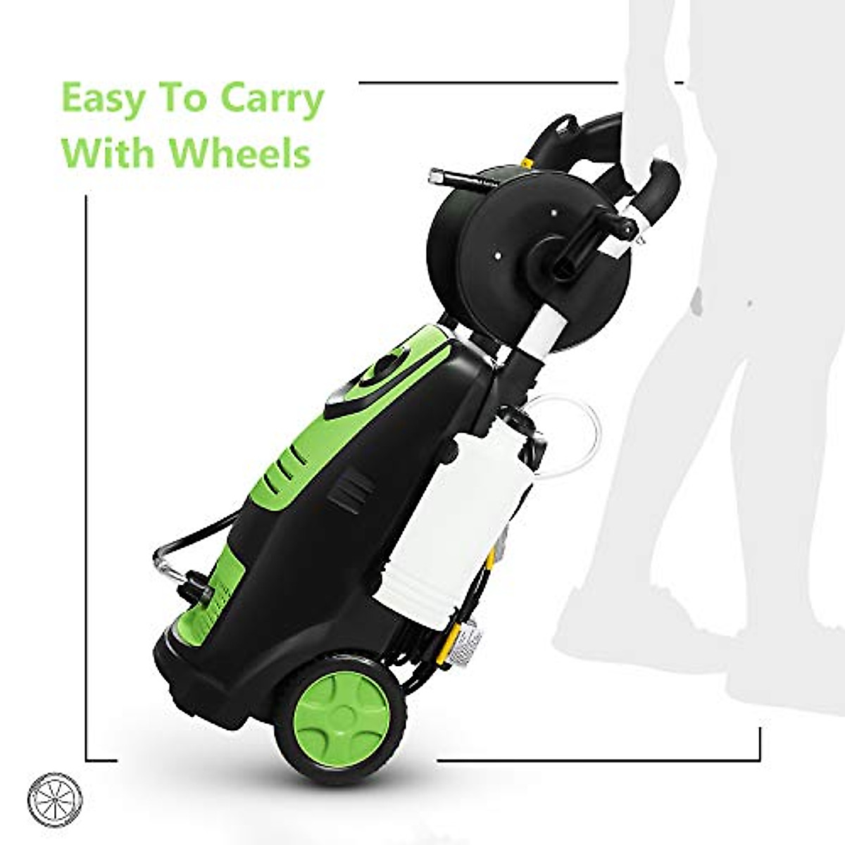 Electric Pressure Washer Suyncll Power Washer 1800W High Pressure Washer, Professional Washer Cleaner with 5 Interchangeable Nozzle & Hose Reel, Best for Cleaning Patio, Garden,Yard Green