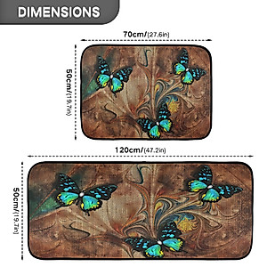 Blue Butterfly Brown Background Kitchen Mats and Rugs Set of 2 Cushioned Anti Fatigue Comfort Waterproof Runner Carpets for House,Sink,Office,Kitchen