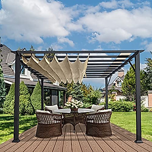 Paragon Outdoor 11' x 16' Palermo Soft Top Pergola, Gray Powder-Coated Aluminum Frame Finish with Sand Canopy, Convertible Top, Reinforced and Rust-Resistant, Perfect for Every Season