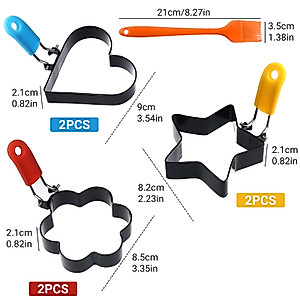 6 Pack Egg Ring,Stainless Steel Egg Rings for Frying,Egg Molds with Anti-scald Handle,Egg Circles Fried Egg Ring Griddle Pancake Shapers with Silicone Oil Brush for Breakfast Sandwiches