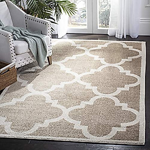 SAFAVIEH Amherst Collection 7' Square Wheat / Beige AMT423S Moroccan Trellis Non-Shedding Living Room Bedroom Dining Home Office Area Rug