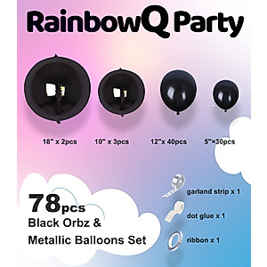 RainbowQ Party 78PCS Black Metallic Balloon Different Sizes 18/12/10/5 Inch Latex Shiny Chrome Helium Balloons Arch Garland Kit for Graduation Birthday Party Decorations