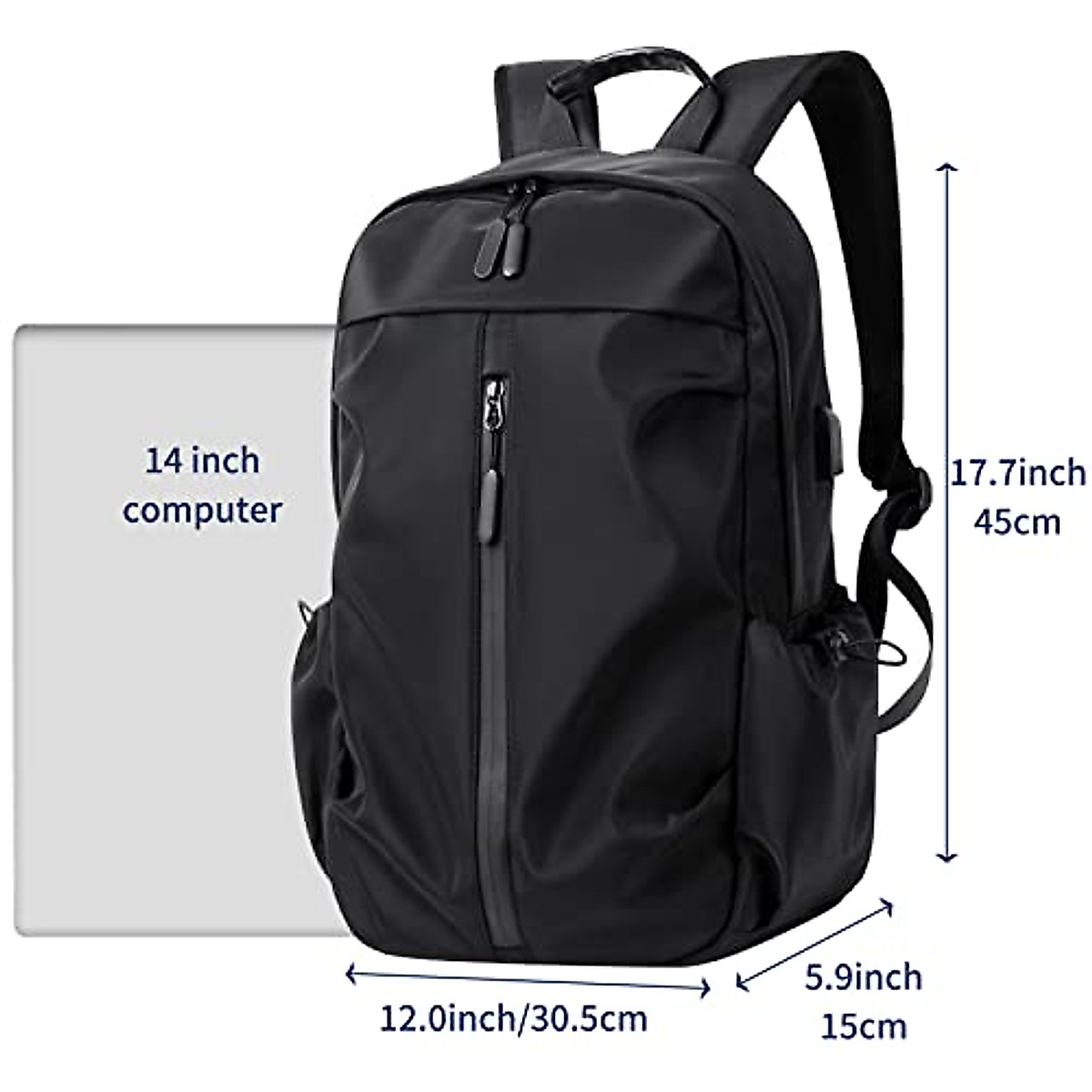 Vaupan Travel Backpack, Lightweight Laptop Backpack With USB Charging Port For Men Women, Water Resistant School Backpack Bookbag College High School Bags Casual Daypack Gifts For Boys Girls (Black)