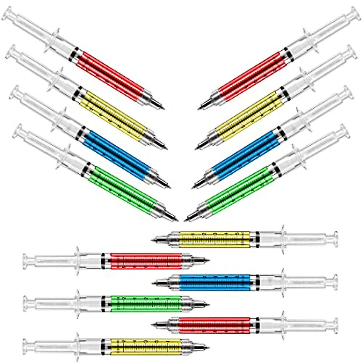 SunAngel Multi-Color Syringe Pen Writes In Black Ink,Nurse pens, Imaginary Doctor Play, Office Supplies (red,green,yellow,blue, 24PCS)