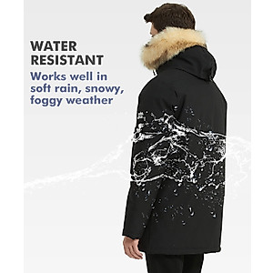 PUREMSX Puffer Jacket Men, Thick Winter Windproof Water Resistant Fur Hood Long Padded Outdoor Parka Coat,Black,X-Small