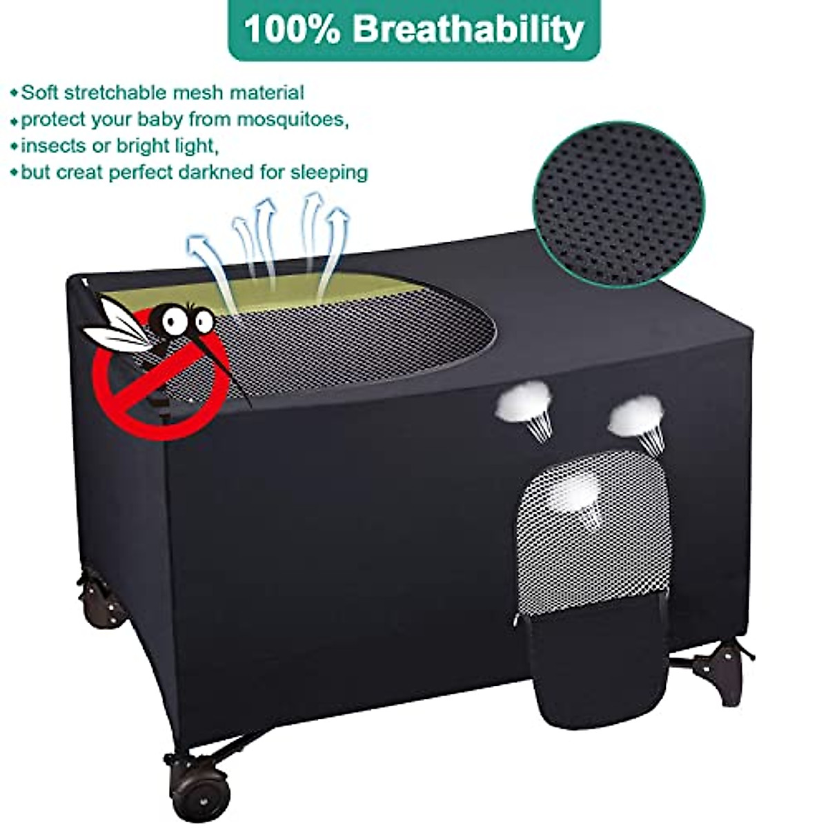 Crib Tent Cover, Pack N Play Blackout Covers, Breathable Portable Travel Crib Shades, Baby Crib Canopy Cover for Indoor & Outdoor Naps Play Sleeping