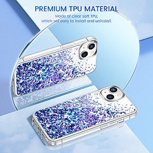 Caka Case Compatible for iPhone 13 Mini Glitter Phone Case Girly Women Bling Sparkle Flowing Floating Quicksand Waterfall Clear Soft TPU Case Cover for iPhone 13 Mini (5.4 inches) (Blue Purple)