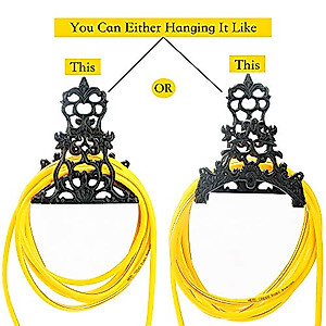 Sungmor Heavy Duty Cast Iron Garden Hose Holder - Wall Mounted Water Hose Hanger - Antique Emblem Decorative Hose Reel - Water Hose Rack Butler Storage - Two Installation Methods Wall Decor Holder