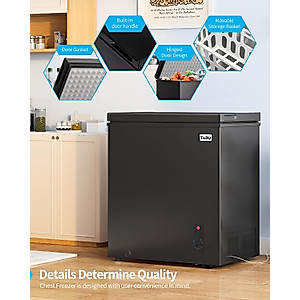TABU 3.5 Cubic Feet Chest Freezer, Compact Top Opening Deep Freezer with 7 Level Adjustable Thermostat & Removable Basket, Low Noise, Freestanding (Black, 3.5 Cu.Ft.)
