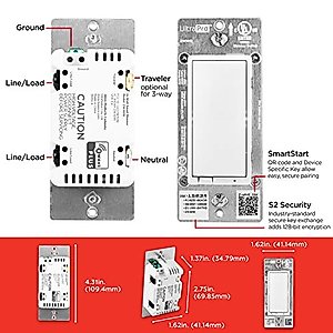 UltraPro Z-Wave Smart Rocker Light Dimmer with QuickFit and SimpleWire, 3-Way Ready, Works with Alexa, Google Assistant, ZWave Hub Required, Repeater/Range Extender, White Paddle Only, 2-Pack, 54897