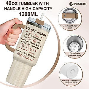 GEPOSTORE Valentines Day Gifts for Wife Husband, Old Couple 40 Oz Tumbler with Handle, To My Wife Valentines Cup, Cartoon Movie Characters Mug, Gifts for Movie Lovers