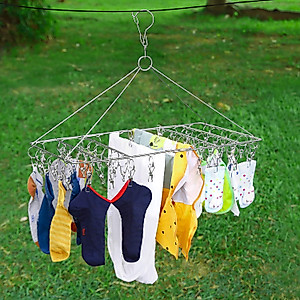 WudTus 24 Clips Sock Dryer Folding Stainless Steel Space-Saving Drying Rack for Sock, Underwear, Baby Clothes and Small Laundry Items