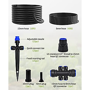 HIRALIY 59FT Garden Watering System, Drip Irrigation Kits for Plants, New Quick Connector, Blank Distribution Tubing, Saving Water Automatic Irrigation Equipment for Patio Lawn