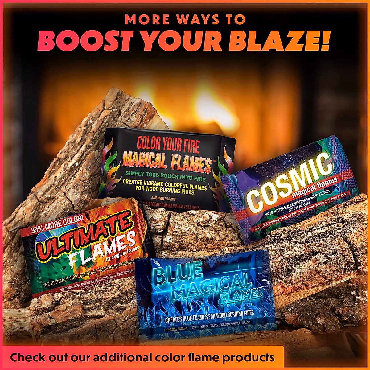 Magical Flames Fire Color Changing Packets for Campfires, Fire Pit, Outdoor Fireplaces - Camping Essentials for Kids & Adults – 12 Pack, Jumbo Flames