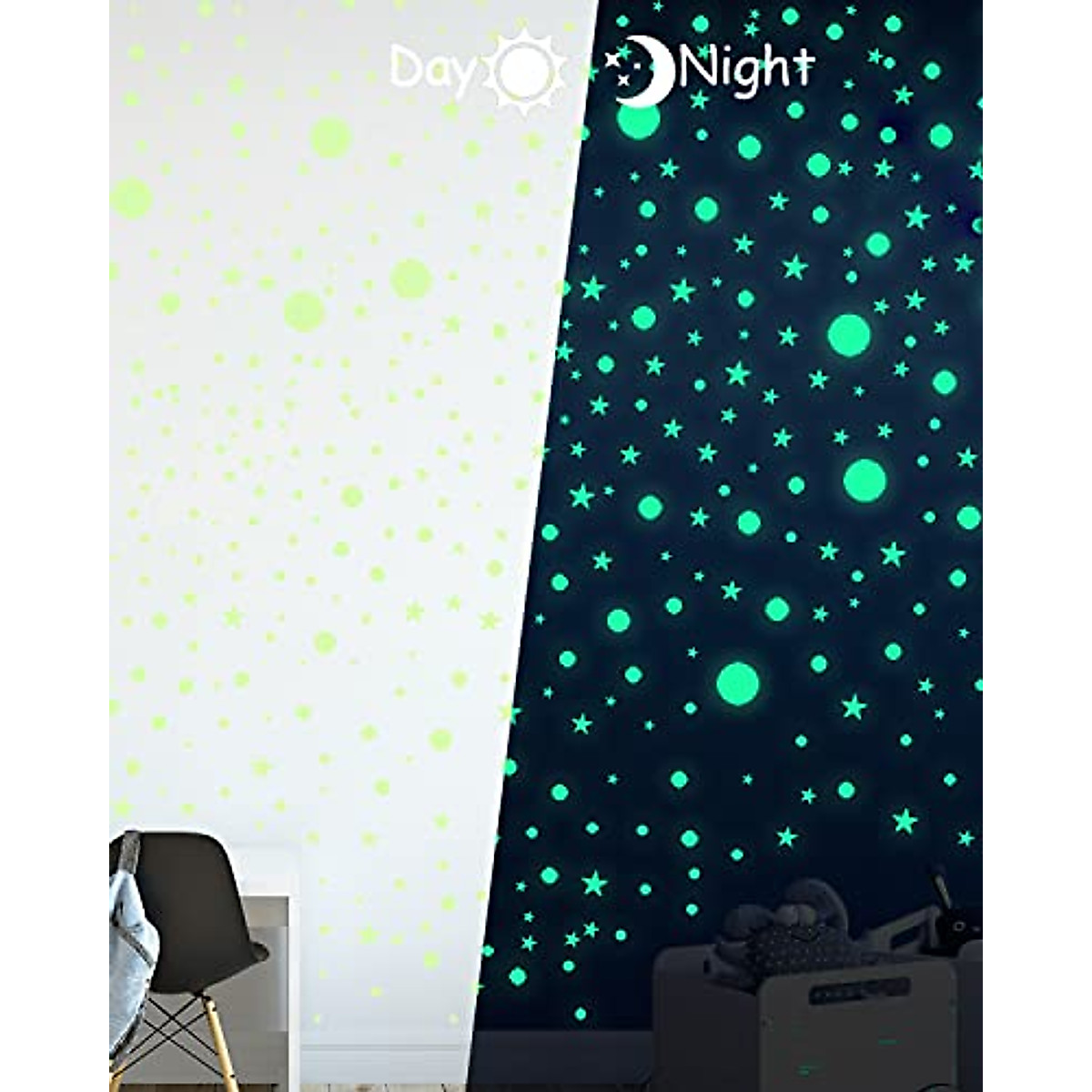 Glow in The Dark Stars Wall Stickers,Glowing Stars for Ceiling and Wall Decals,435 Pcs,Ceiling Stars Glow in The Dark,Perfect for Kids Bedding Room,Play Room,Living Room,Wall Decorations,Baby Room Decor,Best Birthday Gift（Green）