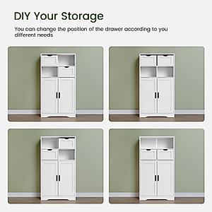 Iwell Storage Cabinet, Bathroom Cabinet with 2 Drawers & Adjustable Shelves, Bathroom Storage Cabinet with Doors for Living Room, Kitchen, Home Office, White