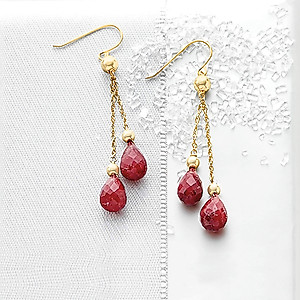 Ross-Simons 15.00 ct. t.w. Ruby and Bead Double Drop Earrings in 14kt Yellow Gold