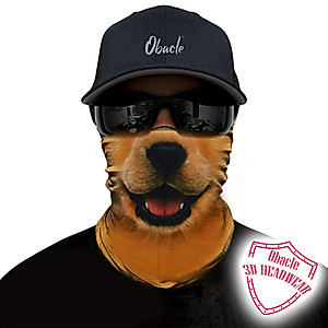 Obacle Seamless Face Mask Bandana Half Dog Face Mask Dust Wind Sun Protection Durable Thin Neck Gaiter 3D Tube Face Cover Mask for Men Women Motorcycle Riding (Dog Cute Open Mouth Yellow)