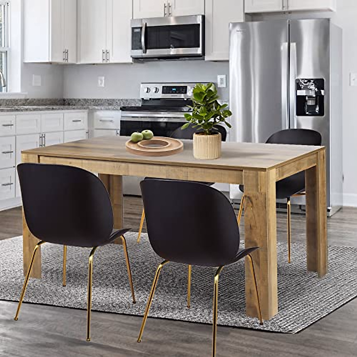 GIA Home Series 5pcs Modern Dining Set Include Rectangle 59"X35"X29.53" Mixed Oak Wooland Table and Four Plastic Chairs, Set of 5, Black/Golden