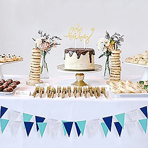 30 Ft Navy Blue Silver Pennant Banner Royal Blue Hanging Paper Triangle Bunting Flag Garland for Birthday Bridal Baby Shower Wedding Ahoy Achor Nautical Pirate Theme Party Decorations Supplies