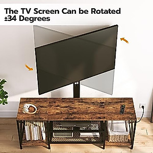 HOOBRO TV Stand with Mount and Power Outlet 55.1", Entertainment Center with Swivel TV Mount for TVs Up to 75", TV Stand Mount with Storage Shelves for Living Room, Bedroom, Rustic Brown BF146UDS01