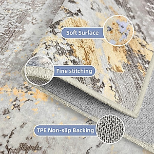 Washable Rug 8x10 Area Rugs: Abstract Rugs for Living Room Soft Non-Slip Machine Washable Area Rug Foldable Indoor Low Pile Large Rugs for Bedroom Dining Room Nursery Kitchen Office-Beige Rug 8x10