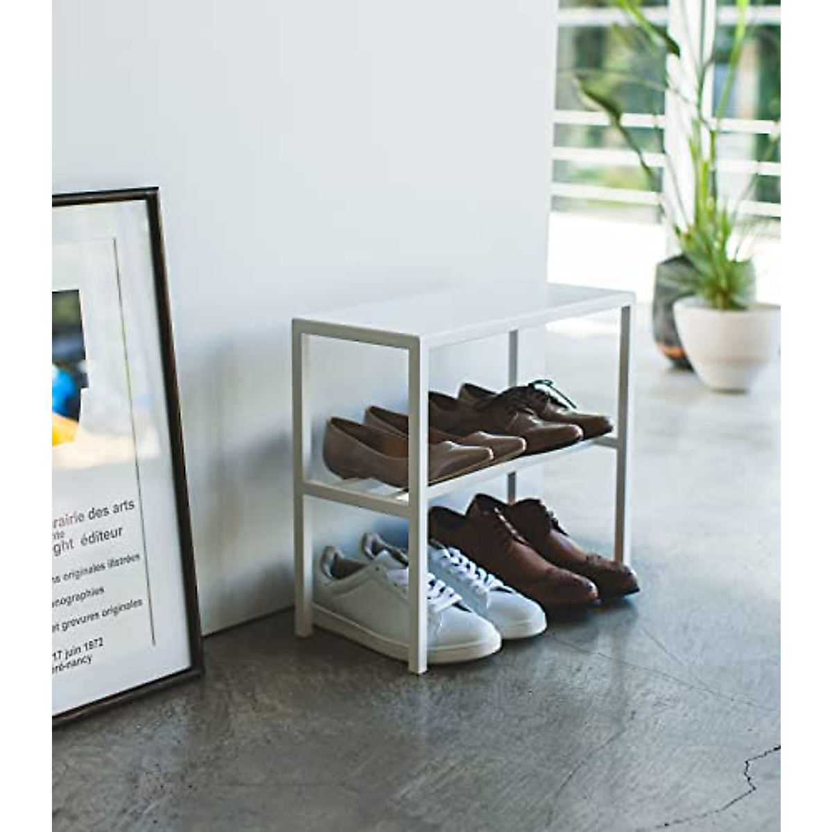 Yamazaki Home 2-Tier Entryway Organizer | Steel | Shoe Rack, One Size, White