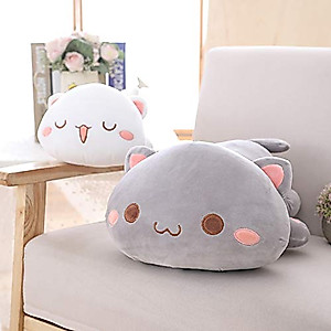 Jensquaify Cat Stuffed Animals, Soft Cat Plush Pillow Kitten Stuffed Animal Toy Gifts for Kids (Grey Round Eyes, 19.6")