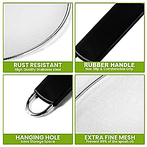 13" Grease Splatter Screen for Cooking | Stainless Steel Oil Splatter Guard and Ultra-Fine Mesh Protects Skin from Burns | TPR Tight-Grip Handle
