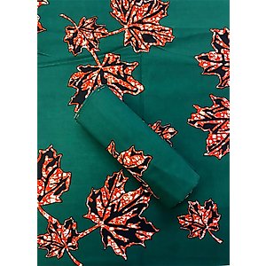 Leaves Design -African Ankara Wax Print Fabrics -Army-Green, Red-Orange, Black, White- Sell by 6 Yards-100% Cotton- for Dresses