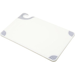 San Jamar Saf-T-Grip Plastic Cutting Board with Safety Hook, 12" x 18" x 0.5", White