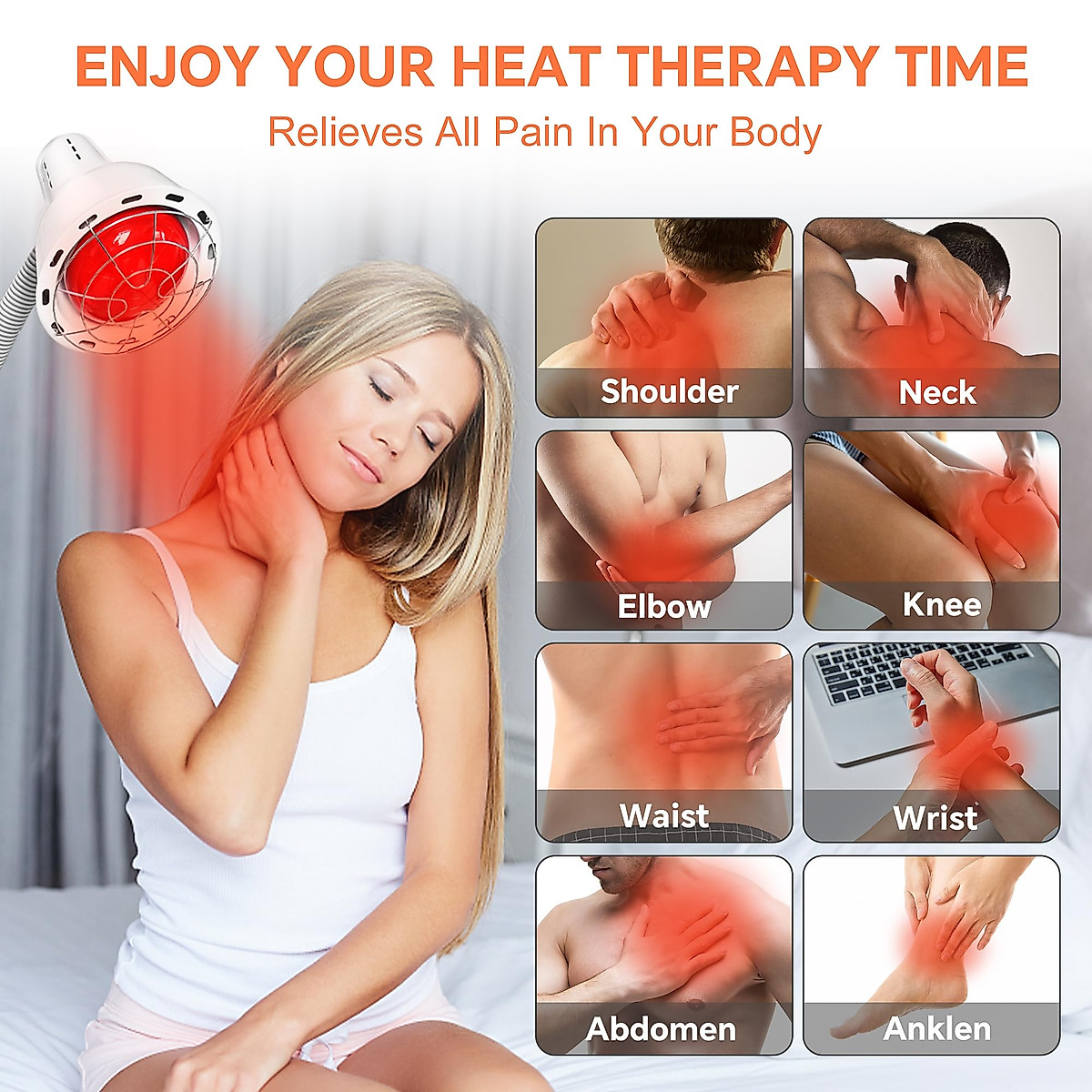 HABEWLU Infrared Light Red Heat Lamp 275W Near Red Infrared Heat Lamp for Relieve Joint Pain and Muscle Aches Body, Standing Heat Lamp with 10 Heat Setting 5-60 min Timer