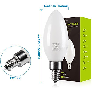 TORCHSTAR 12-Pack Dimmable E12 LED Candelabra Bulb, UL Listed, 60W Equivalent Chandelier Light Bulbs, 550LM, LED Filament Candle Bulb C11, Frosted Glass Ceiling Fan Light Bulbs, 4000K Cool White