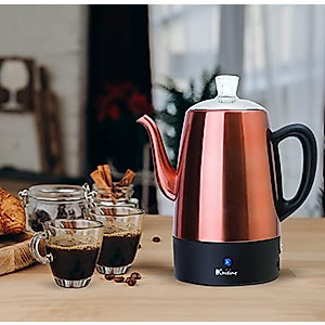 Number 1 In Service Euro Cuisine Electric Percolator Coffee Maker, Stainless Steel Coffee Machine Percolators Fast and Portable Coffee Pot, Detachable Cord and Cool Touch Handle (8 Cup)