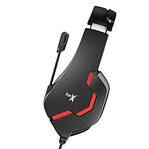 ionX Professional Wired Gaming Headset Compatible with Windows, macOS, PlayStation 5, Xbox Series S, X, Nintendo Switch, Android, and iOS, with Adjustable Boom Microphone and LED Lighting (Red)