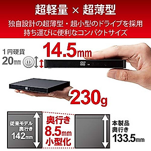 ロジテック Logitec LDR-PML8U3VBK External DVD Drive, USB 3.2 (Gen1), Windows, Mac, Surface Compatible, Cyberlink, Writing/Playback/Editing Software Included, M-Disc Compatible, Black