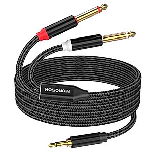 HOSONGIN 3.5mm to Dual 1/4 Cable, 3.5mm 1/8 TRS to Dual 6.35mm 1/4 TS Mono Breakout Cable Y Splitter Stereo Cable Cord Compatible with Smartphone, iPod/MP3, Tablet, PC, CD Player, Speaker - 6 Feet