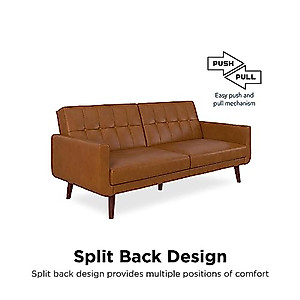 DHP Nia Upholstered Modern, Adjustable Sofa Bed and Couch, Camel Faux Leather Futon