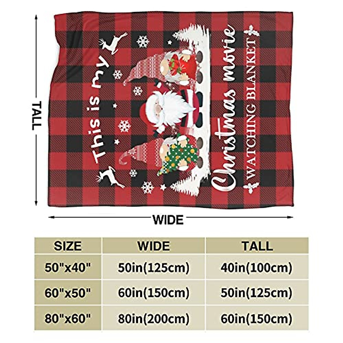 YOYICU Christmas Fleece Throw Blankets This is My Christmas Movie Watching Blanket Xmas Gnomes Red Black Buffalo Check Plaid Warm Blanket