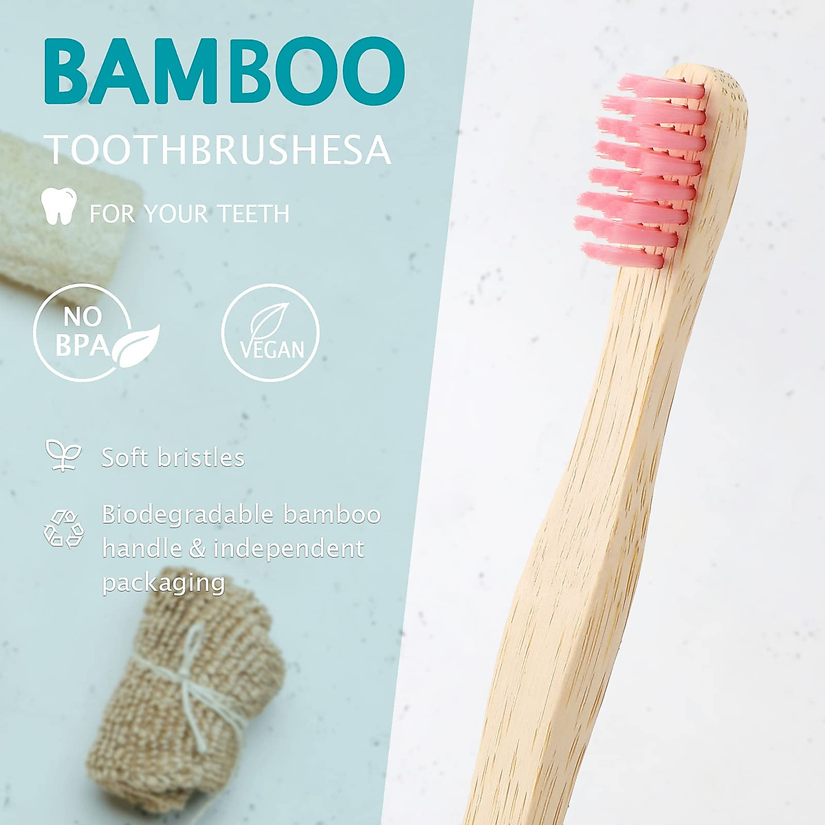 Estune Kids Bamboo Toothbrushes Soft Bristle Toothbrush Individually Wrapped Toddler Toothbrush Manual Travel Tooth Brushes for Kids Children Adults School Travel Teeth Oral Supplies 5.7 Inch(24 Pcs)