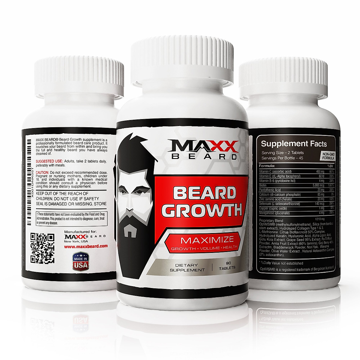 Beard Growth Vitamins for Men, Supports Full, Healthy and Sexy Beard and Mustache, Maxx Beard