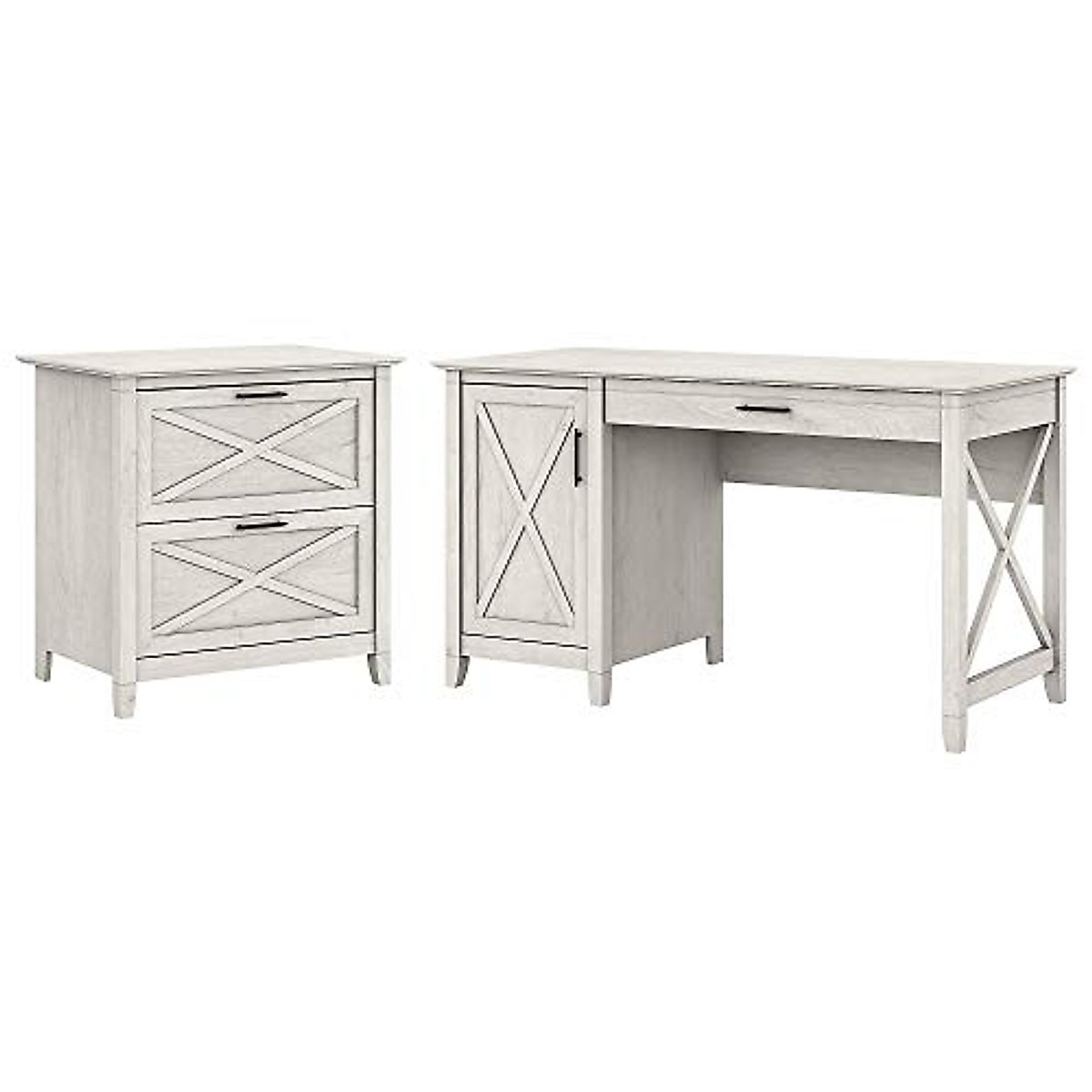 Bush Furniture Key West 54W Computer Desk with Storage and 2 Drawer Lateral File Cabinet in Linen White Oak