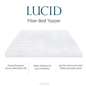 LUCID Mattress Topper, Twin XL, 3 Inch, Ultra Plush Down Alternative Fiber - Soft and Breathable Cotton Topper
