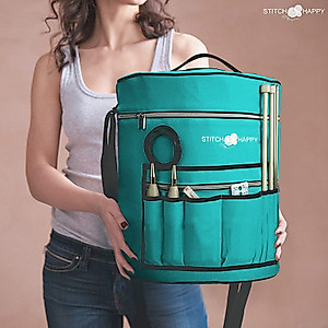 Stitch Happy XL Knitting Bag (Peacock) 7 Pocket Yarn Bag, Crochet Bag, Yarn Storage, Crochet Storage