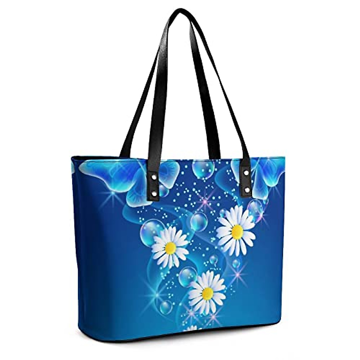Womens Handbag Butterflies And Daisy Leather Tote Bag Top Handle Satchel Bags For Lady