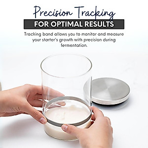 Alvina Collection Sourdough Starter Jar Kit (34 oz) - Large Sourdough Glass Jar w/SS Steel Lid, Spatula & Tracker Band - Dishwasher Safe, Wide Mouth Sourdough - Ideal Sourdough Starter Kit Beginners