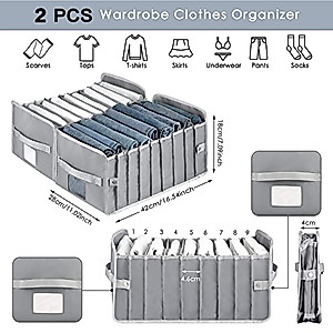 CHICECO 2 Pcs Jeans Wardrobe Clothes Organizer 9 Grids Washable Folding T-shirt Organizer for Closet Drawers