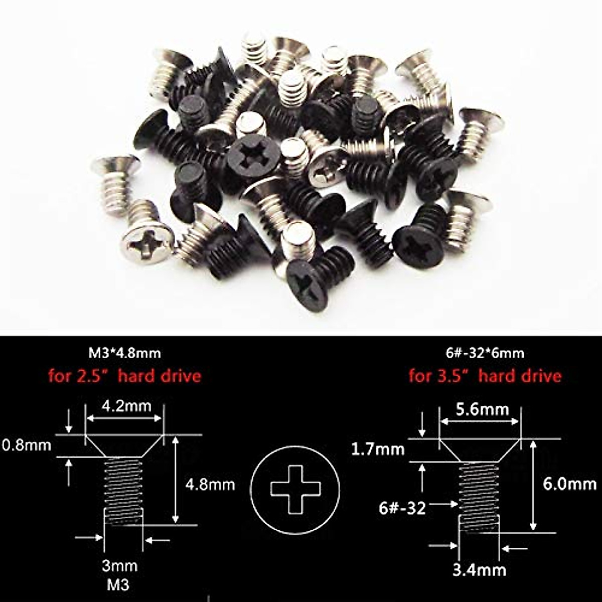 Durable Flexible 25pcs Screw Bolt Computer PC Case 2.5" 3.5" inch Hard Drive HDD Caddy Hot Swap Server Tray Mount Screw Flat Countersunk Bolt (Color : Black M3x4.8mm)